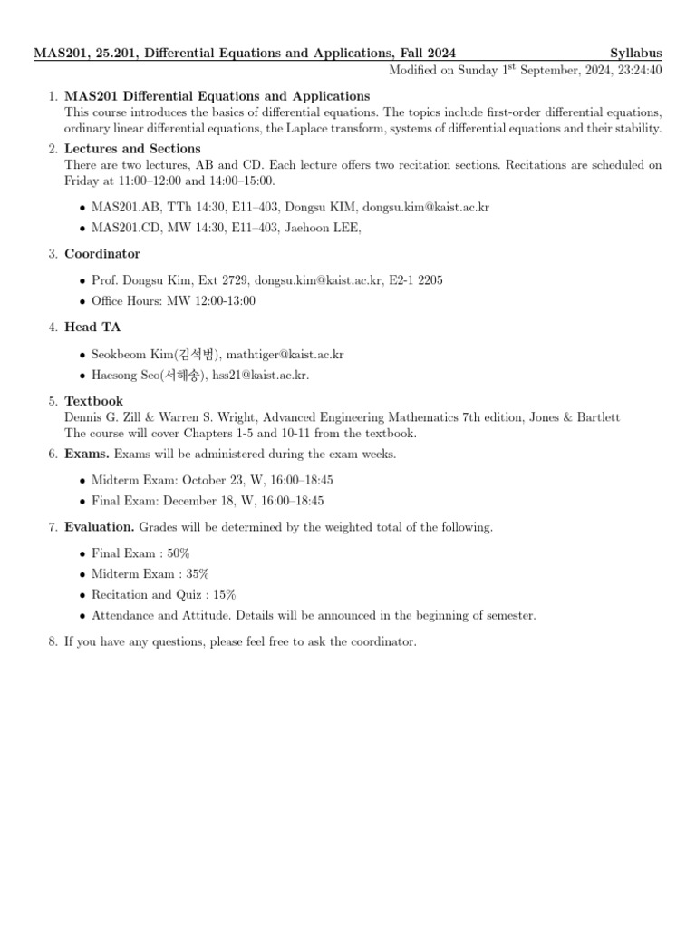 MAS201syllabus 240902 102935 | PDF | Equations