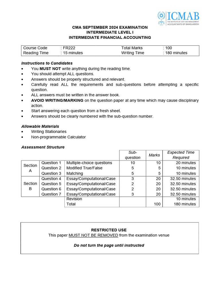 CMA Intermediate Exam Guide | PDF | Expense | Fair Value