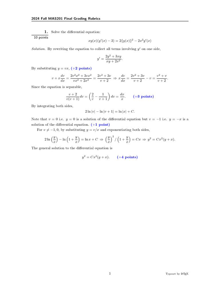 2024F MAS201 Final Rubrics - 241226 - 200200 | PDF | Eigenvalues And Eigenvectors | Algebra