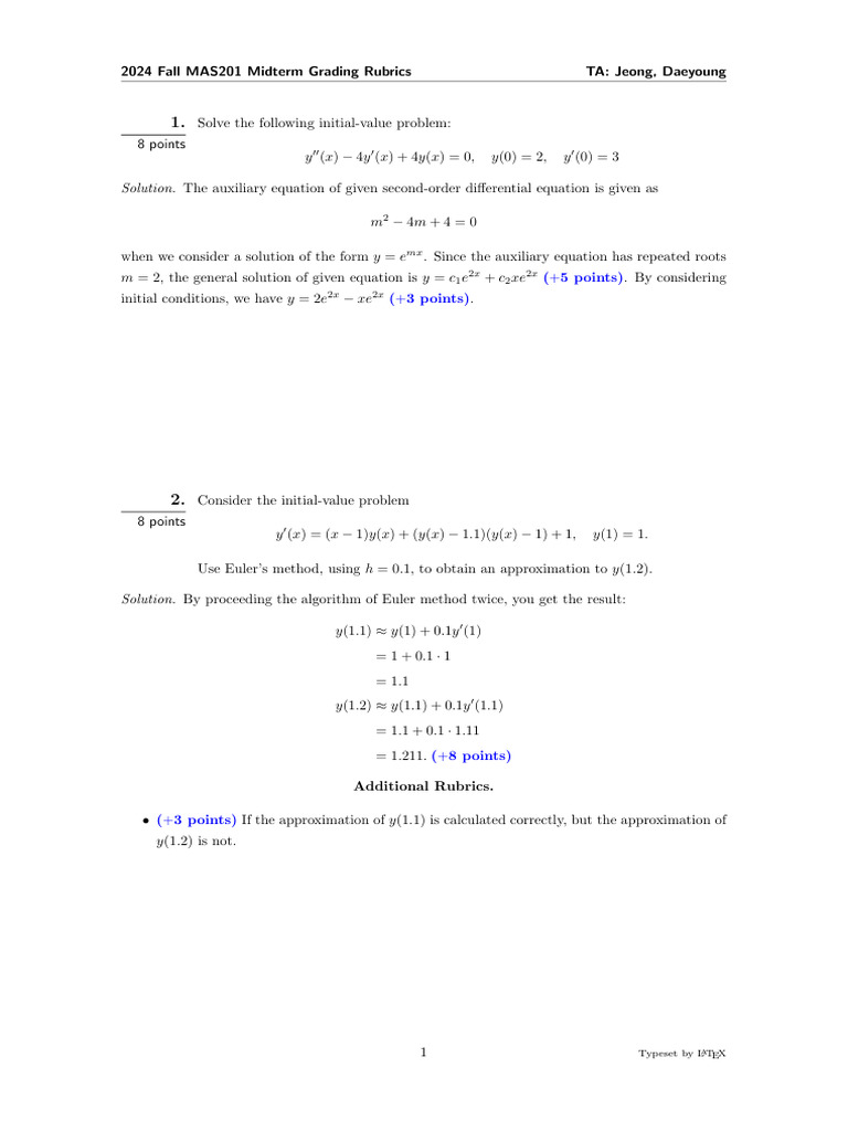 2024F MAS201 Midterm Grading Rubrics - 241226 - 200309 | PDF | Mathematical Concepts | Subtraction