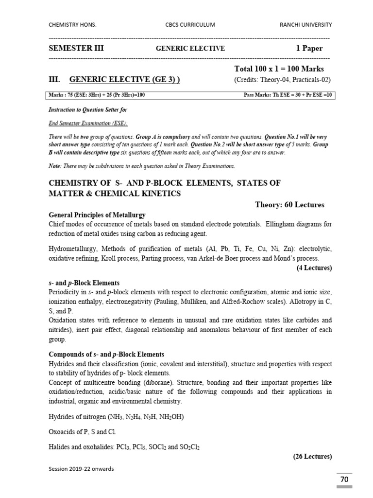 Chemistry Hons. Curriculum Overview | PDF | Gases | Chemistry