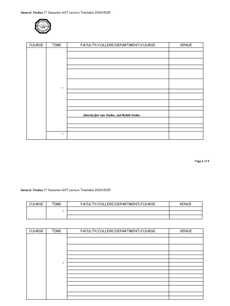 GST Class Schedule 2024/2025 | PDF | Bachelor Of Science | Science