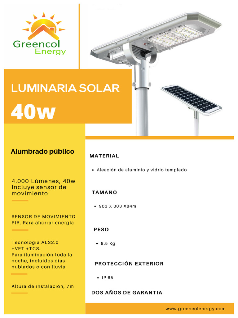Luminaria solar 40W- 4.000 lms | PDF