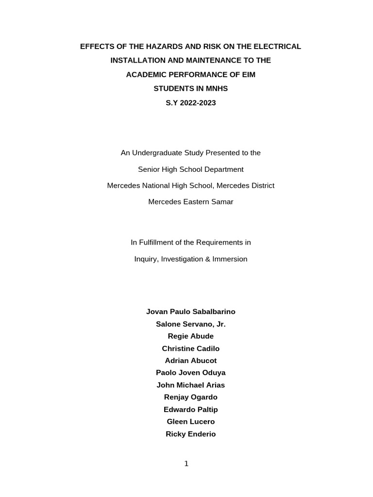 Effects of The Hazards and Risk On The Electrical Installation and ...