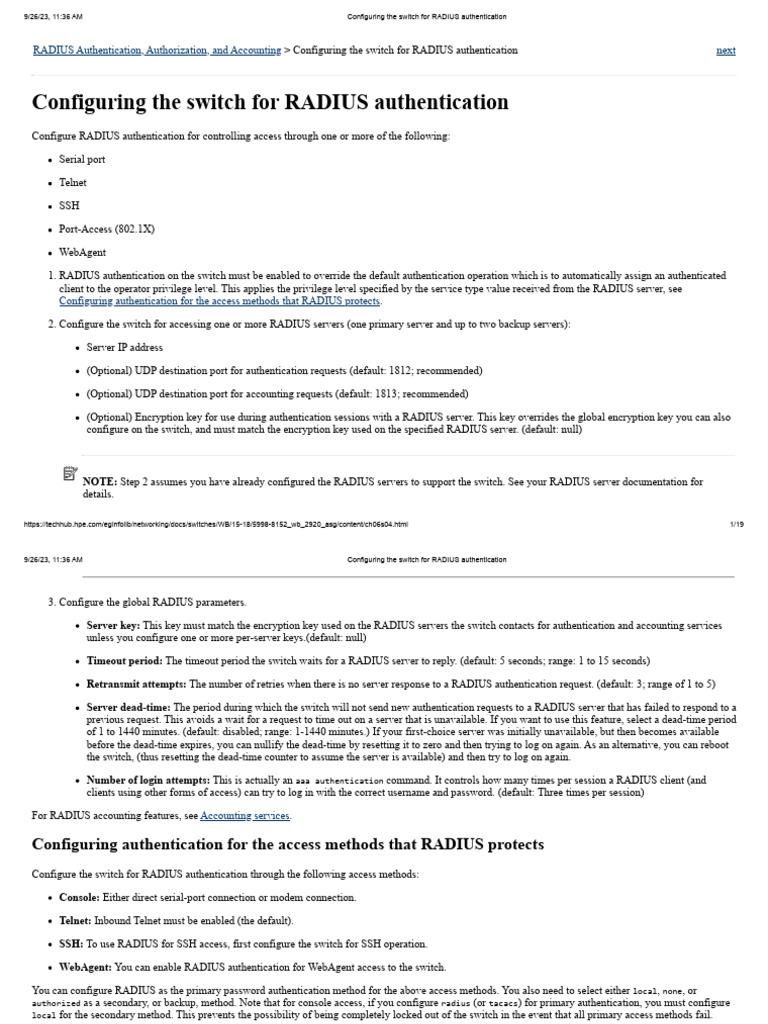 Configuring The Switch For RADIUS Authentication | PDF | Radius | Port (Computer Networking)