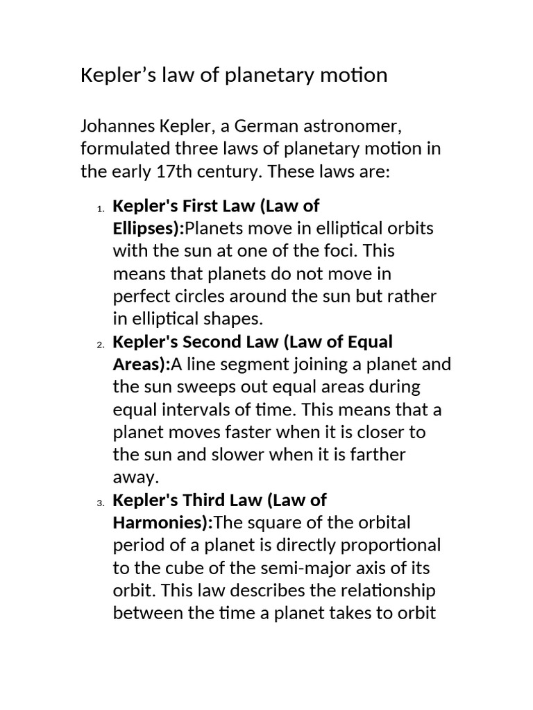 Keplers Law of Planetary Motion | PDF