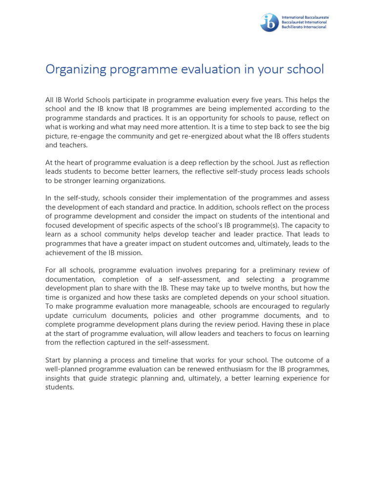 IB Programme Evaluation Guide | PDF | Program Evaluation | Software ...