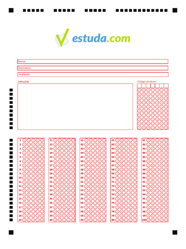 CartÃ£o Resposta modelo ENEM | PDF