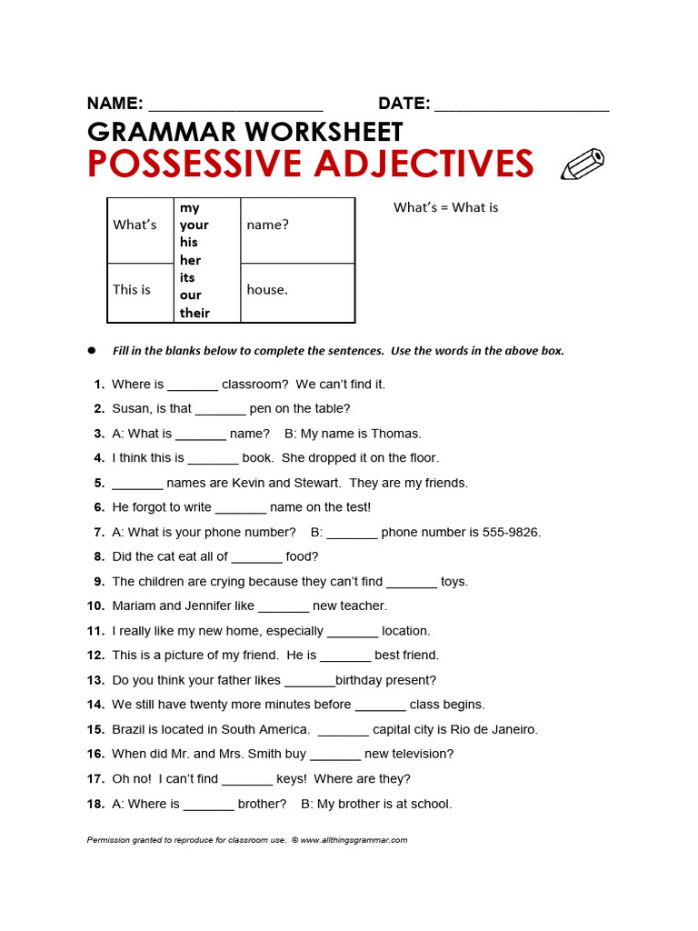 possesive adjectives | PDF | Languages | Foreign Language Studies