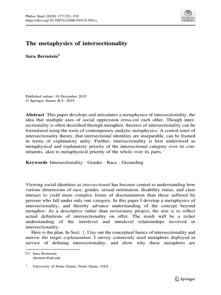 bernstein 2020 - metaphysics of intersectionality (ps) | PDF | Intersectionality | Metaphysics