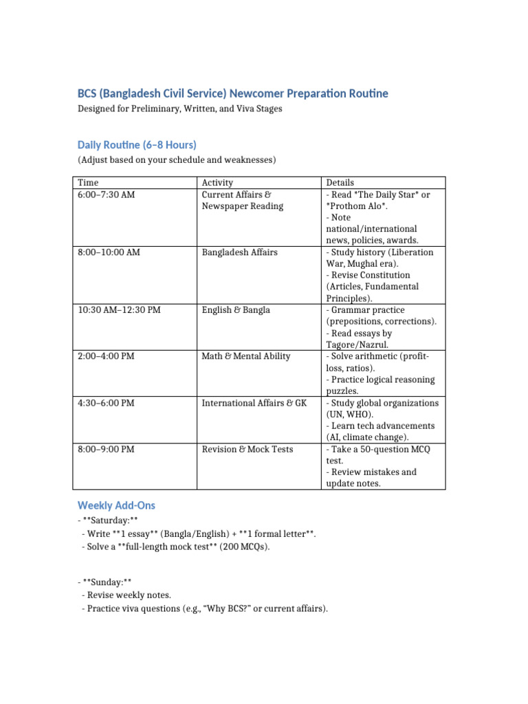 BCS Preparation Routine | PDF