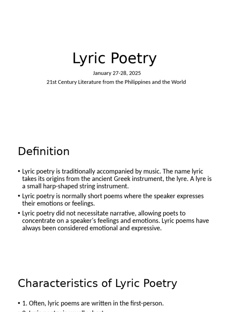 Lesson 5 - Lyric Poetry and Poetic Devices 21st Century Lit | PDF ...
