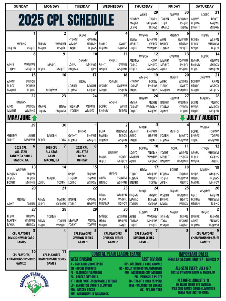 2025 Overall CPL Schedule Final | PDF | Baseball Competitions | Baseball Teams