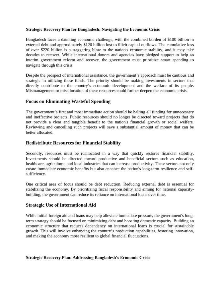 Strategic Recovery Plan for Bangladesh | PDF | Aids | Small And Medium ...