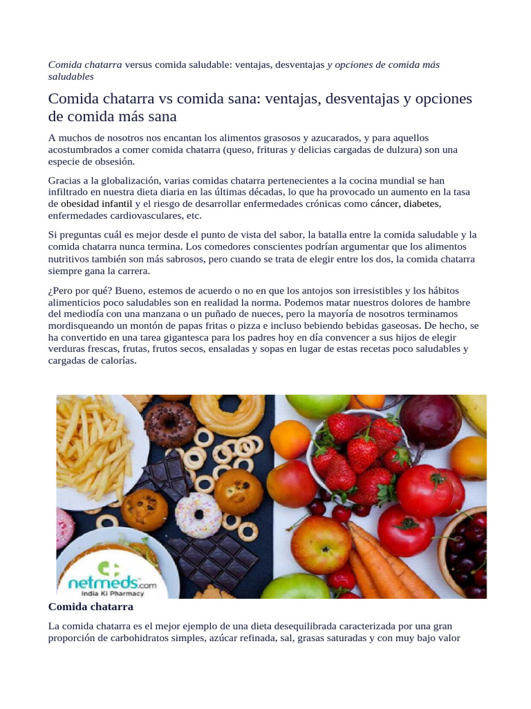 Cuadro Comparativo: Comida Saludable Vs Comida Chatarra. – QLKZIC
