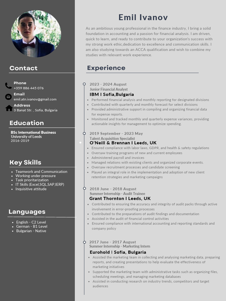 Emil Ivanov CV | PDF | Regulatory Compliance | Financial Analyst