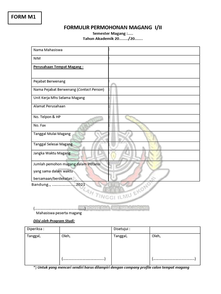 Formulir Magang M1-M9 Stie Mandiri | PDF