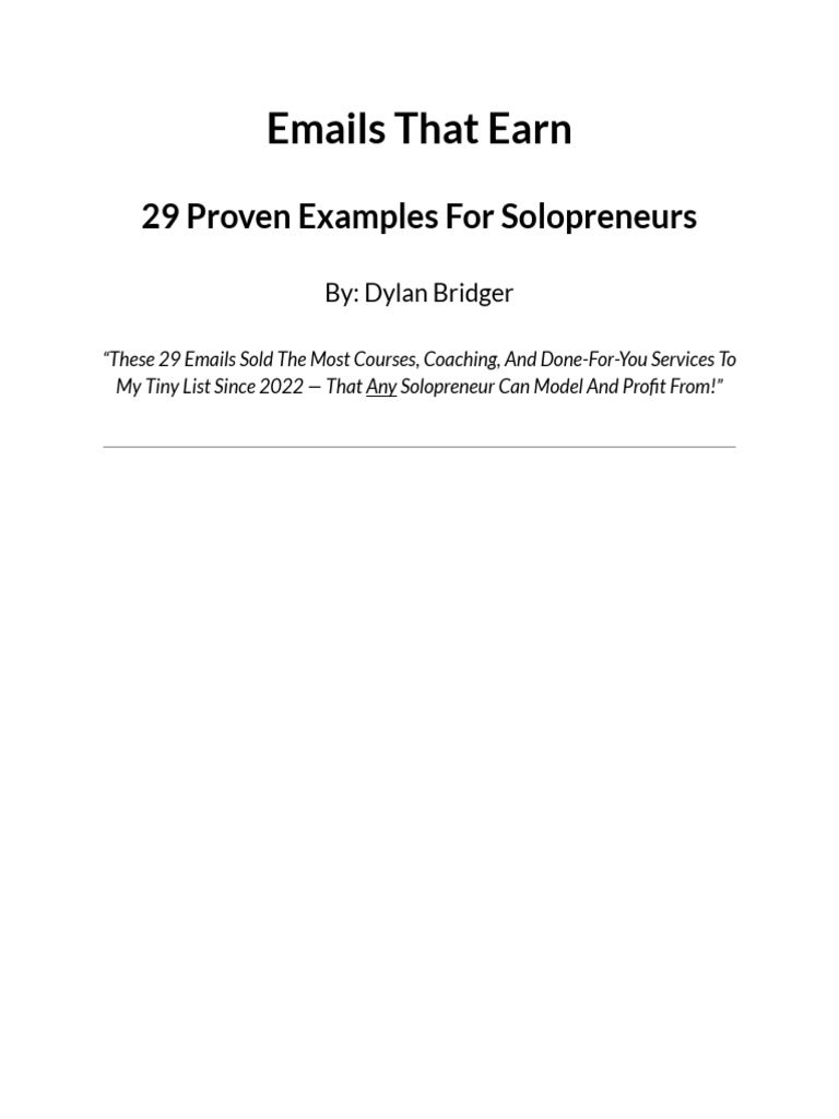 Emails That Earn - 29 Proven Examples For Solopreneurs by Dylan Bridger ...