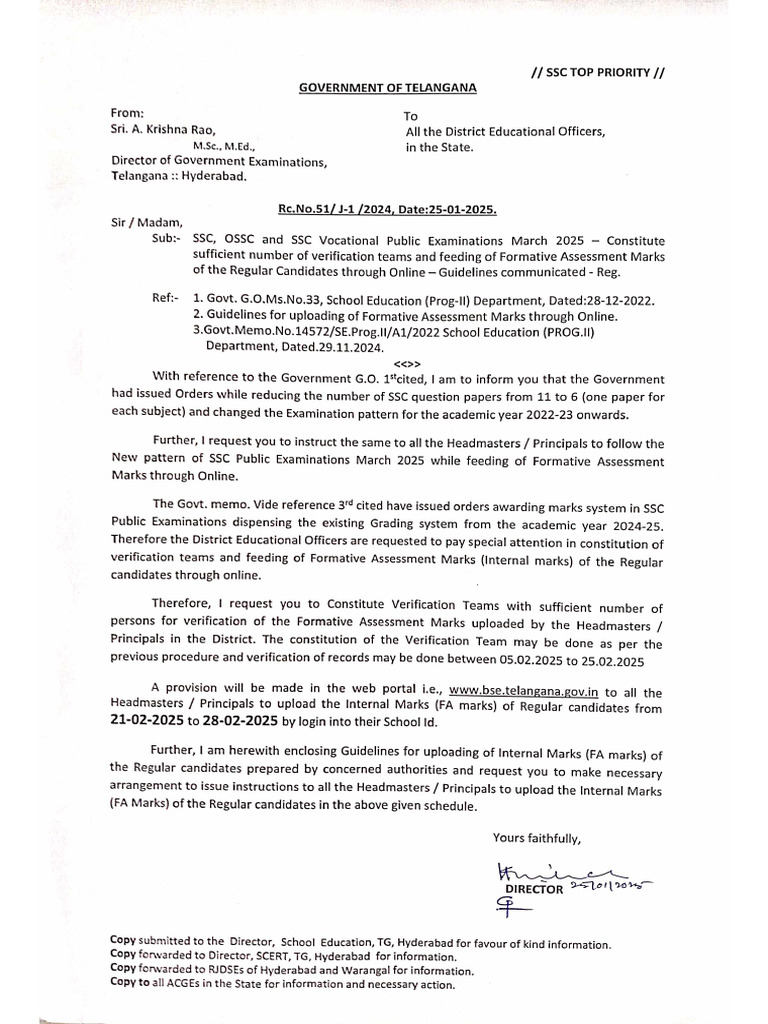 Fa Marks Guidelines For SSC Public Examinations March 2025 | PDF