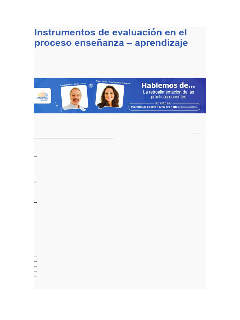 Instrumentos de Evaluación en El Proceso Enseñanza | PDF | Evaluación ...
