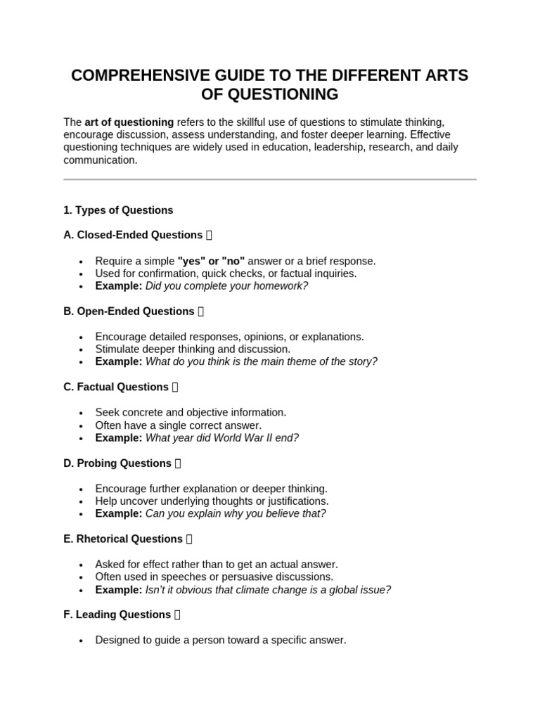 Mastering the Art of Questioning Techniques | PDF | Thought | Critical ...