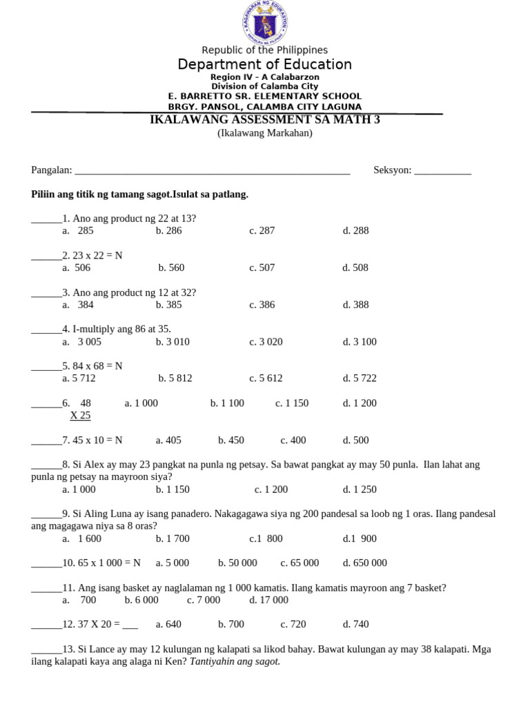 Q2 Math Summative 2 | PDF