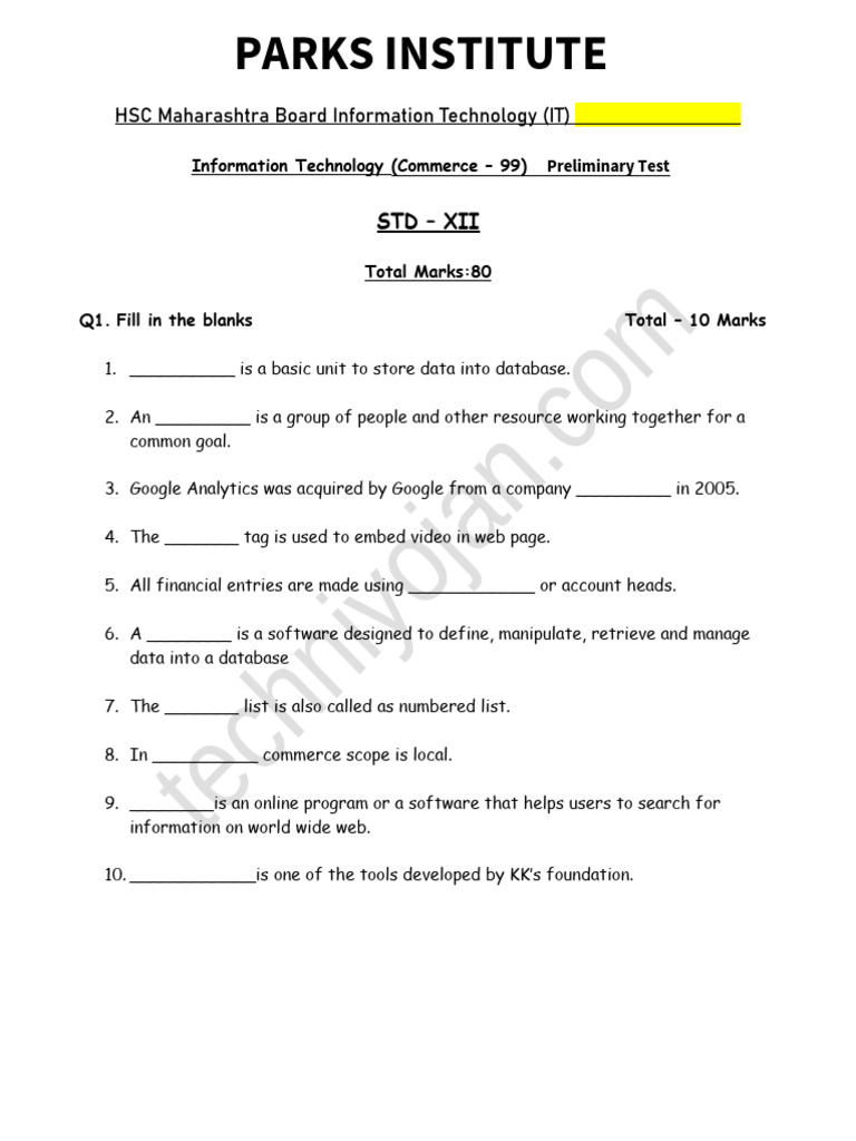 HSC IT Sample Paper for Maharashtra Board | PDF | World Wide Web ...