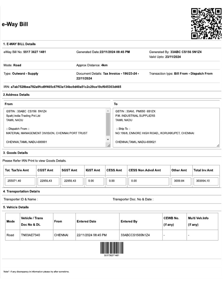 Eway Bill - 196 | PDF