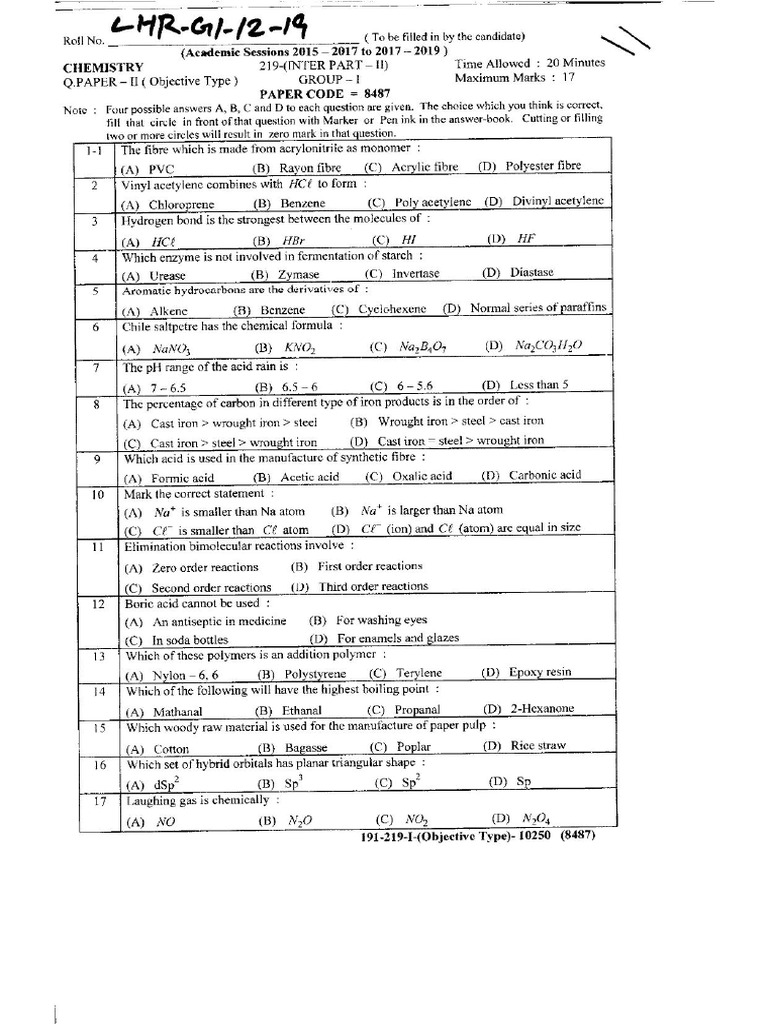 Chemistry-12 LHR - (G1+G2) - 19 | PDF