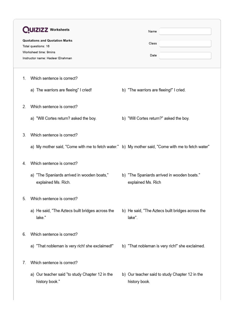 Quotations and Quotation Marks - Quizizz | PDF | Mesoamerica