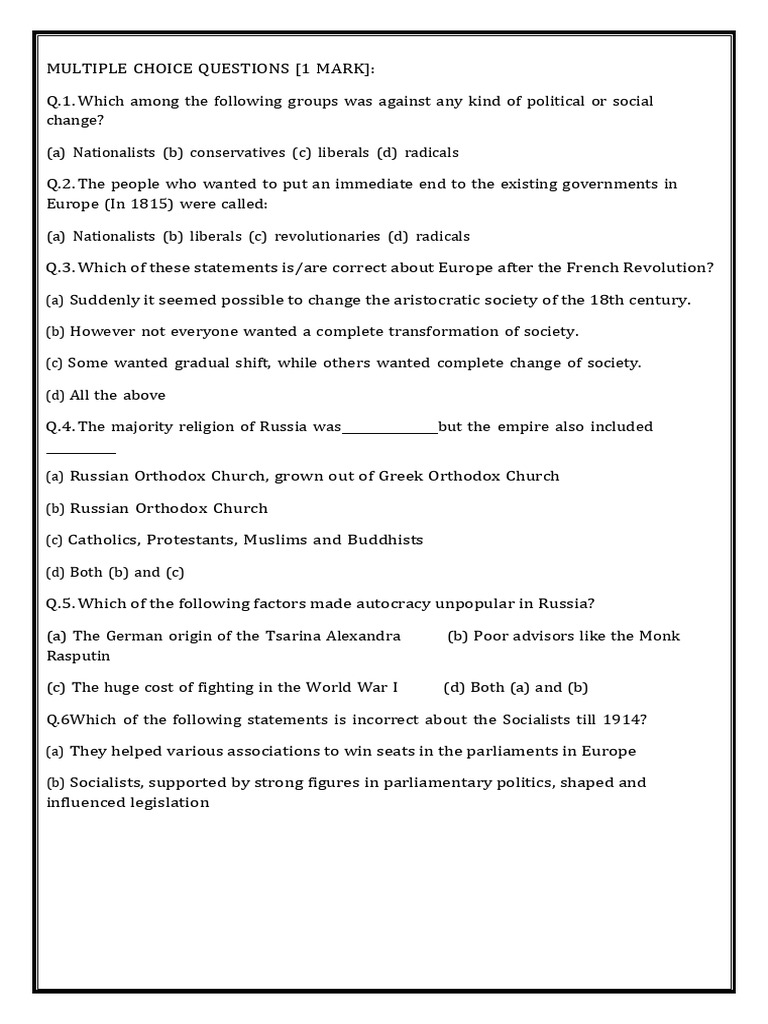 Russian Revolution Quiz: Key Questions | PDF | Russian Revolution ...