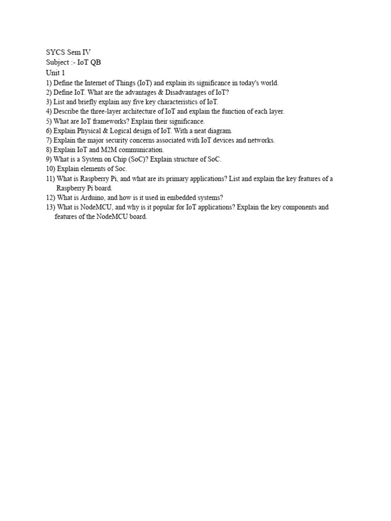 SYCS Sem IV IoT QB | PDF