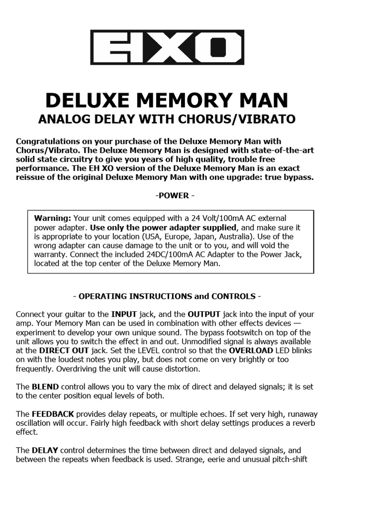 Deluxe Memory Man Delay Pedal Guide | PDF | Telecommunications ...