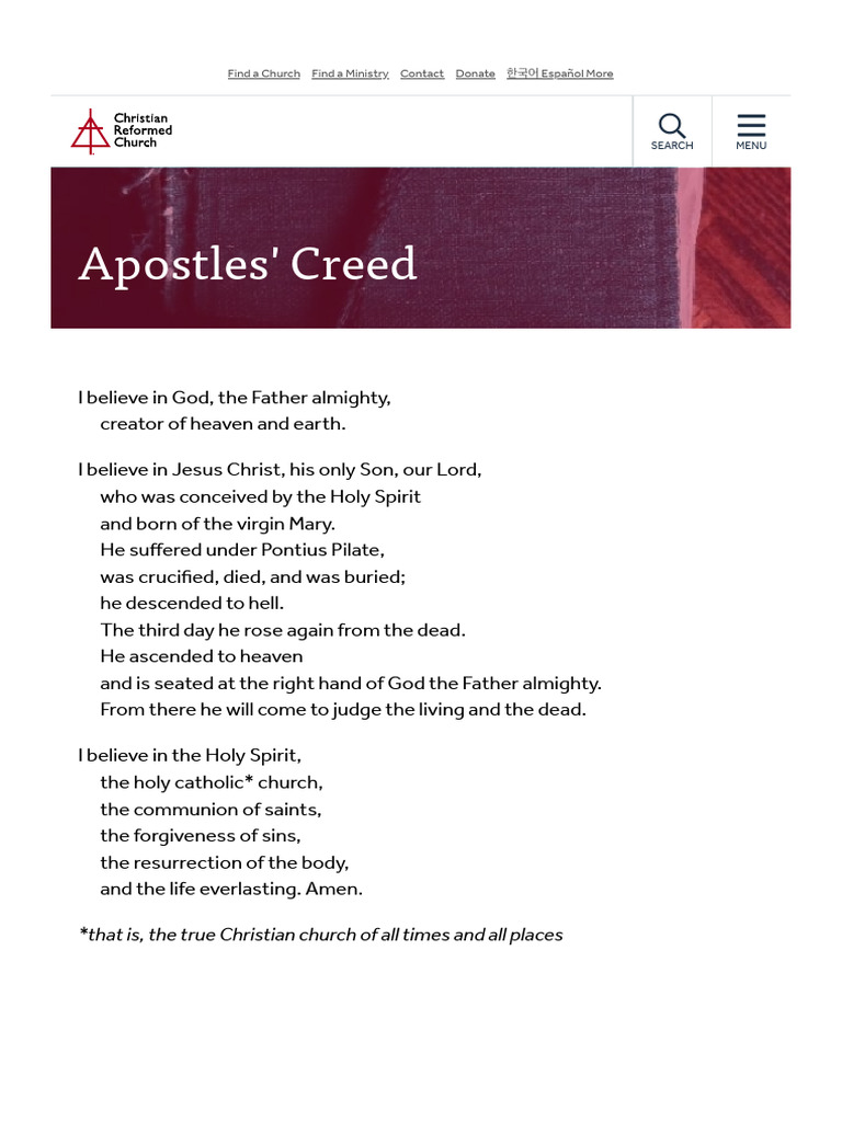 Apostles' Creed - Christian Reformed Church | PDF | Theology ...