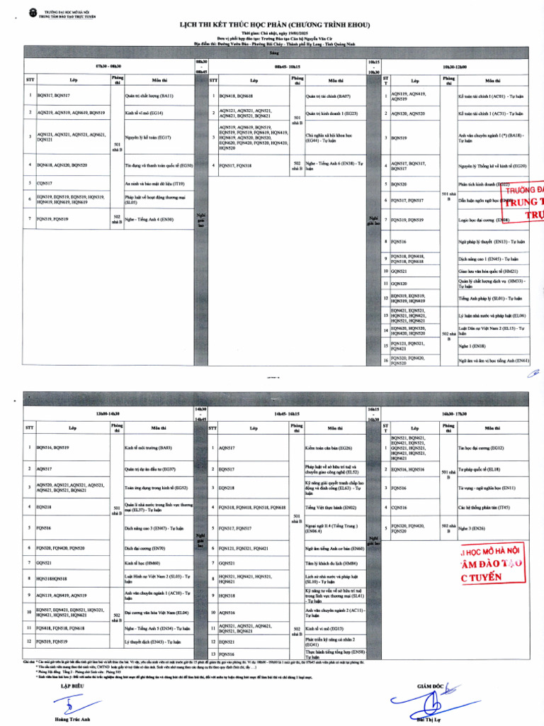 Lich Thi 19.01.2025 Quang Ninh | PDF