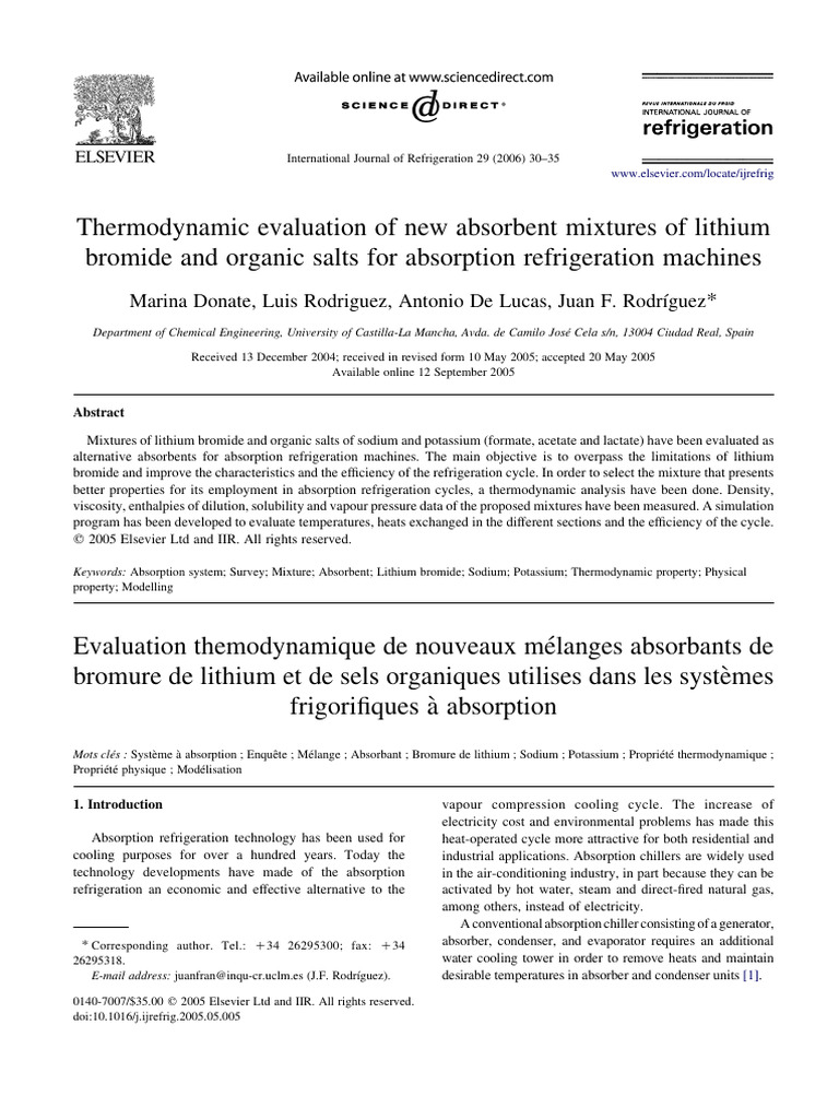 Donate LiBr - Organic - Salt - VARS | PDF | Refrigeration | Heat