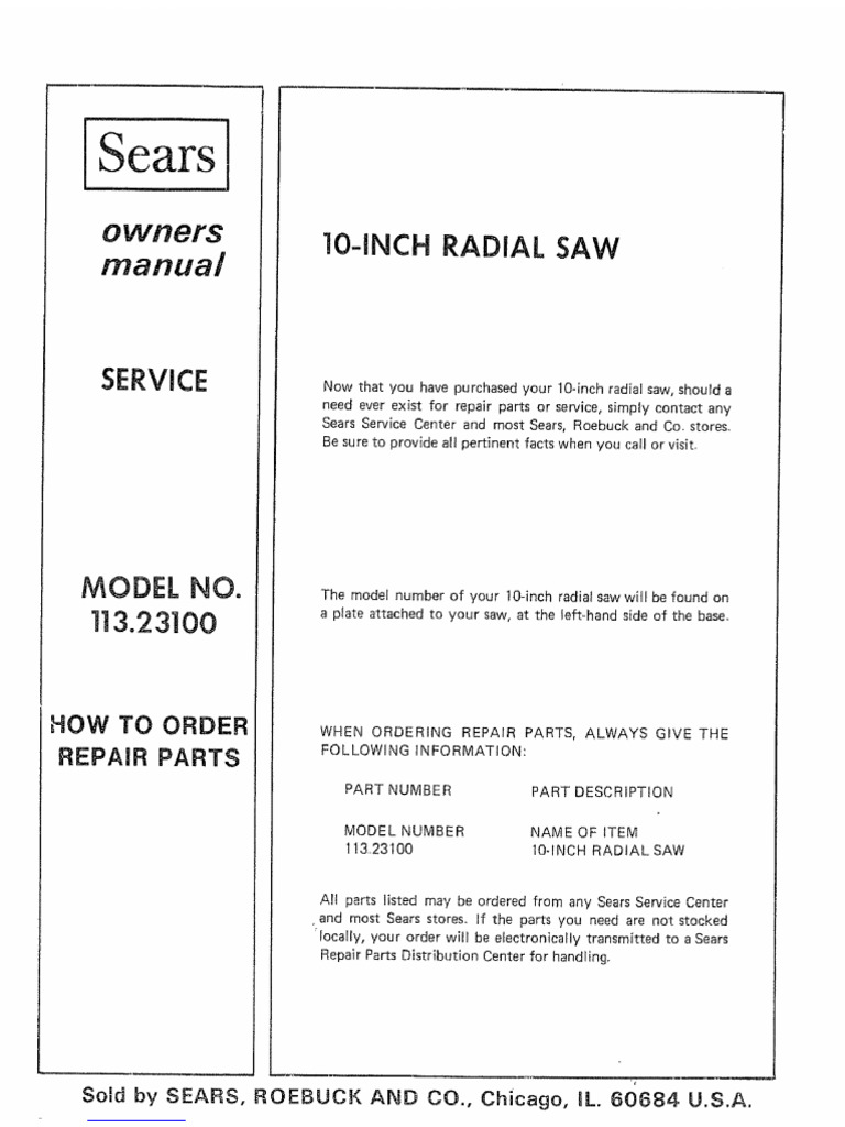 11323100 Owners Manual | PDF | Sears | Equipment