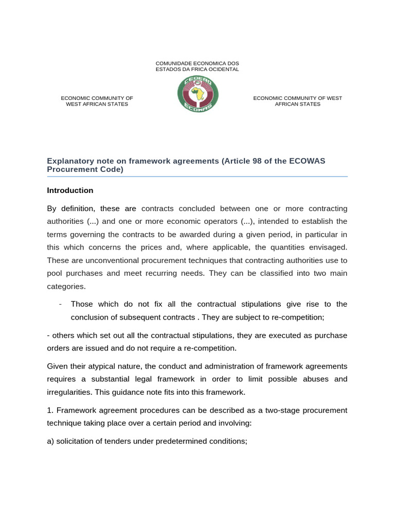 1-Explanatory-Note-on-Framework-Agreements | PDF | Procurement | Business