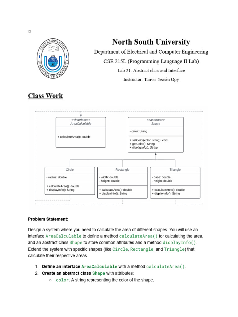 Lab 21 Manual CSE215 Summer 2024 | PDF | Method (Computer Programming) | Area