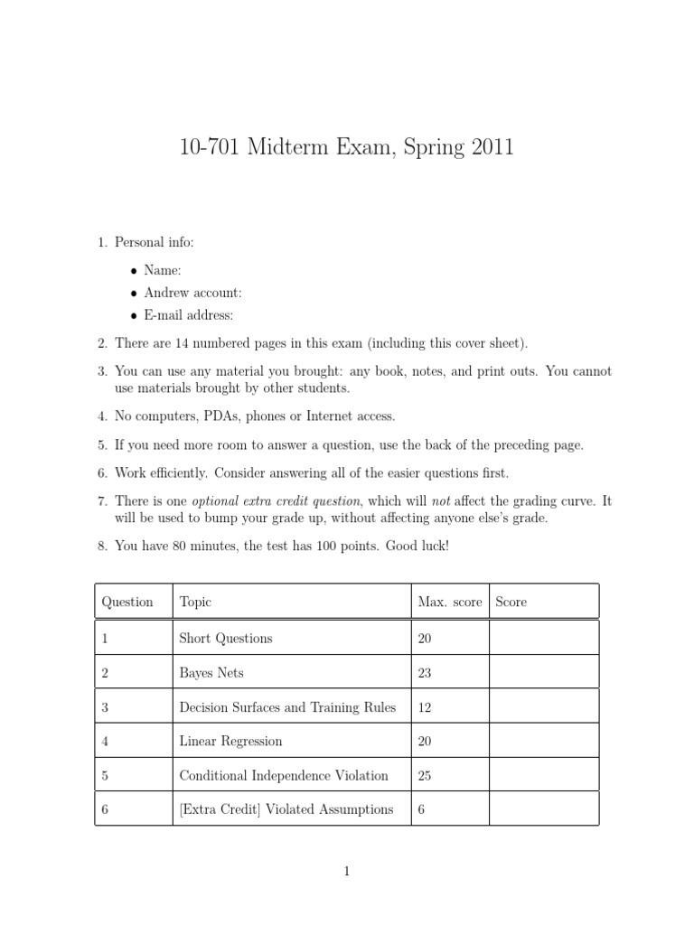 Midterm Sol | PDF | Bayesian Network | Regression Analysis