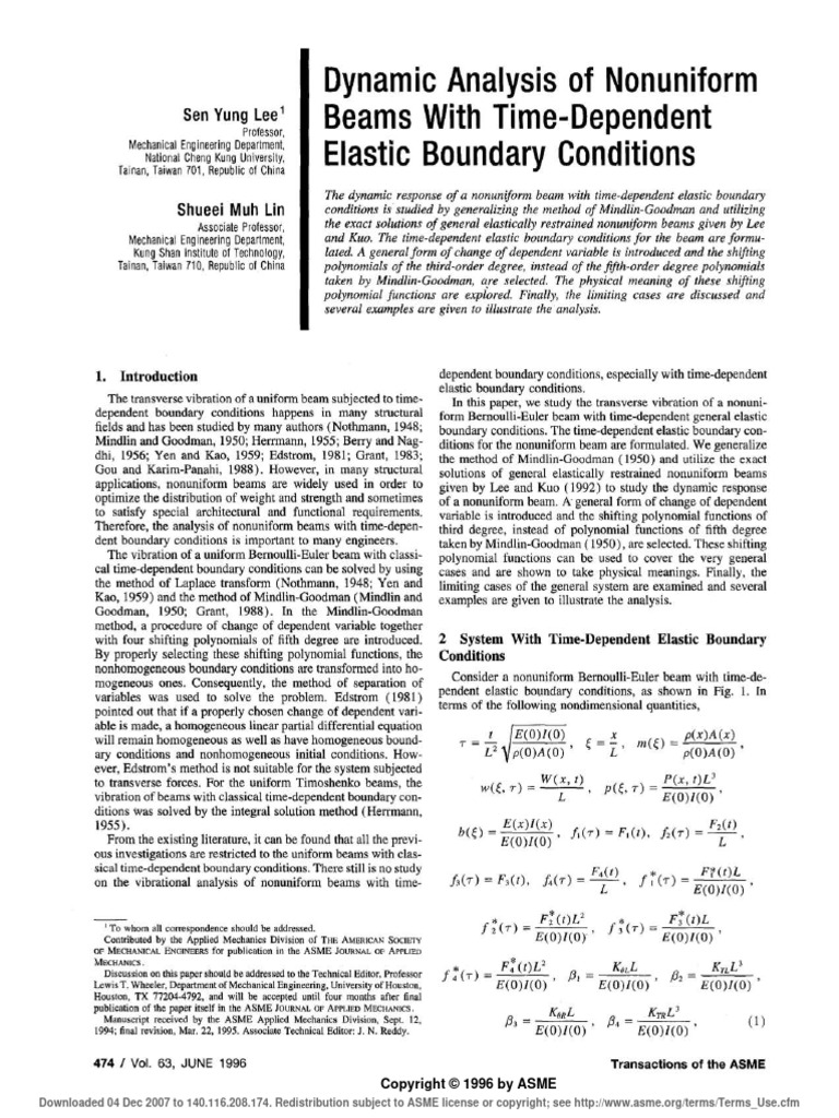 Dynamic Analysis of Nonuniform Beams Wit | PDF | Equations | Beam ...