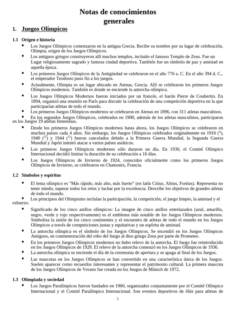 Conocimientos Generales de Deportes | PDF | Juegos olímpicos | juegos ...
