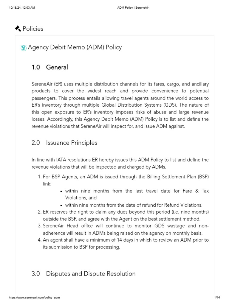 ADM Policy - SereneAir | PDF | Fee | Fare