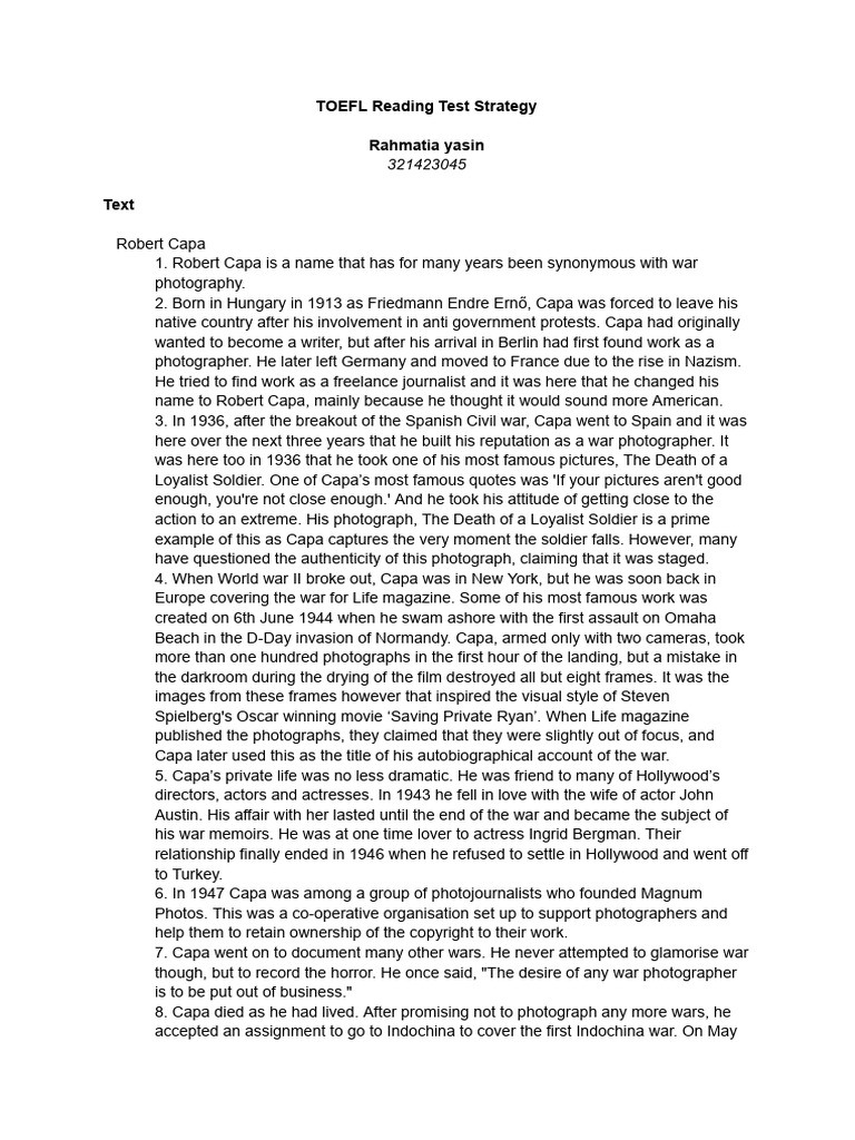 TOEFL Reading Test Strategy 1 | PDF | Question