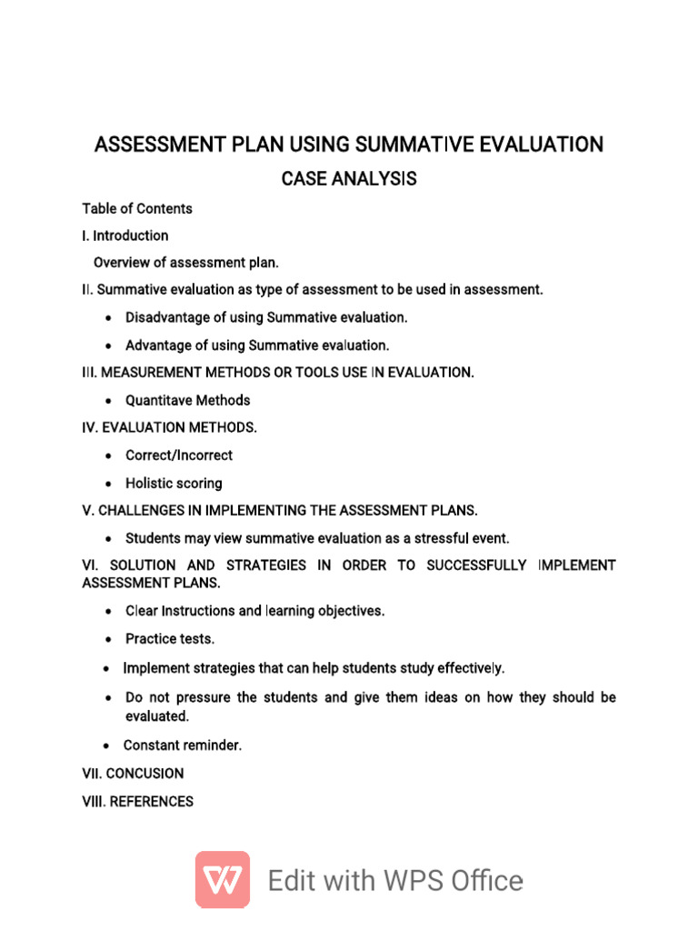 Assessment Plan-Case Analysis | PDF | Educational Assessment | Evaluation