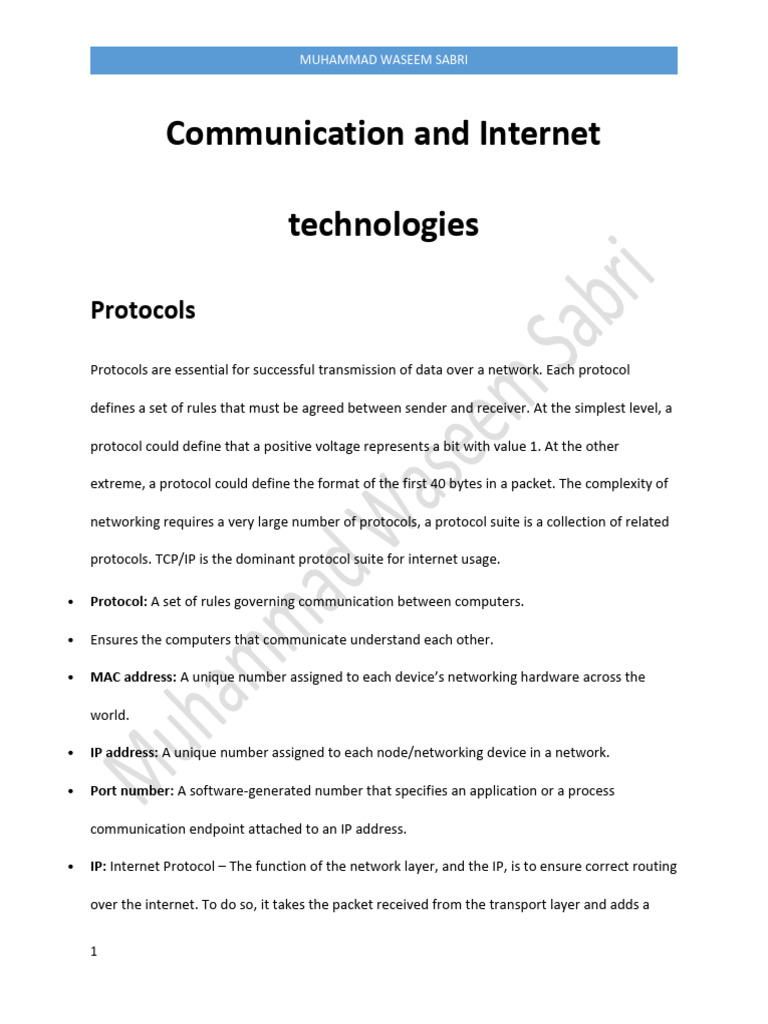 Communication and Internet Technologies | PDF | Internet Protocols ...