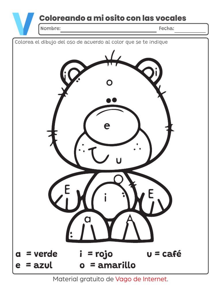 Colorea a mi osito con vocales | PDF