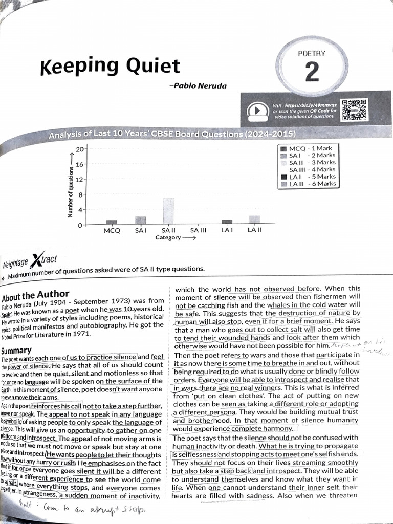 Keeping Quiet MTG Pyq 10 Years Solved Class 12 English | PDF