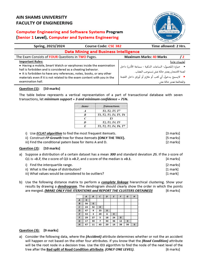 07-FinB CSE382 Spring 2024 | PDF | Cluster Analysis | Algorithms