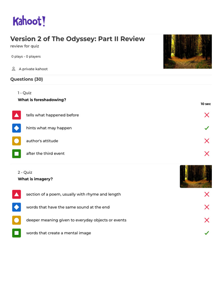 Version 2 of The Odyssey_ Part II Review - Details - Kahoot! | PDF ...